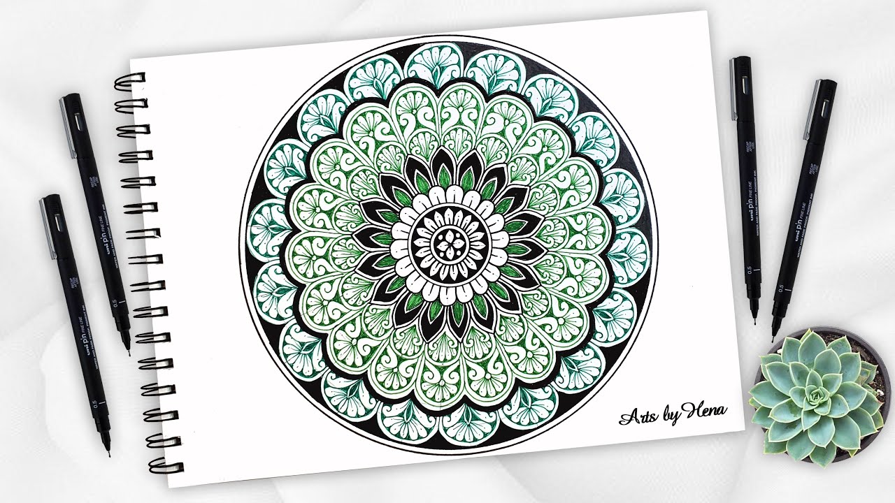 Beautiful Black Green Mandala Art || How To Draw Mandala Art For ...