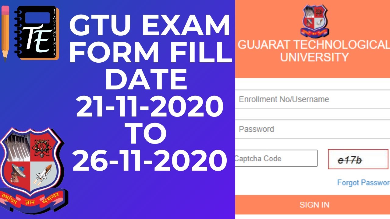 GTU WINTER EXAM FORM FILL DATE FROM 21-11-2020 - YouTube