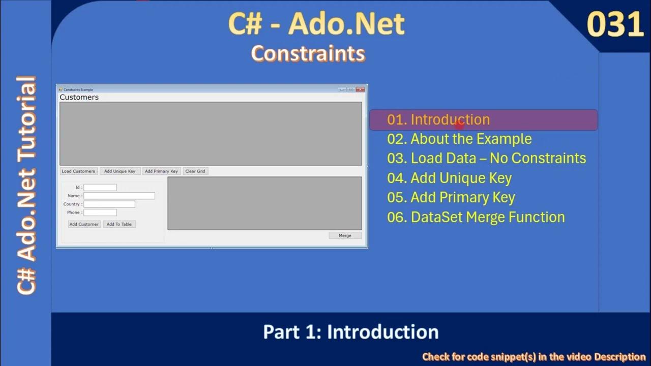 Ado.Net Constraints | Part 1 - Introduction | Ado Net Tutorial #031 - YouTube