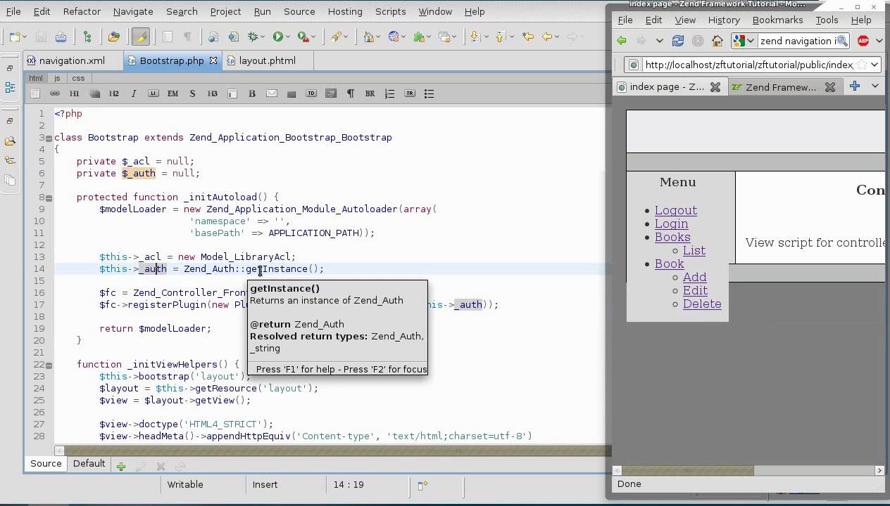 Zend Framework 1.8 tutorial 8 zend_navigation and zend_acl - YouTube
