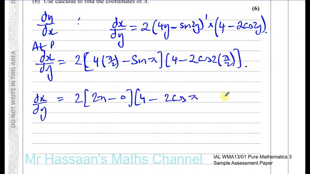 EDEXCEL IAL WMA13 P3 new Sample Assesment Paper Q7 Differentiation ...