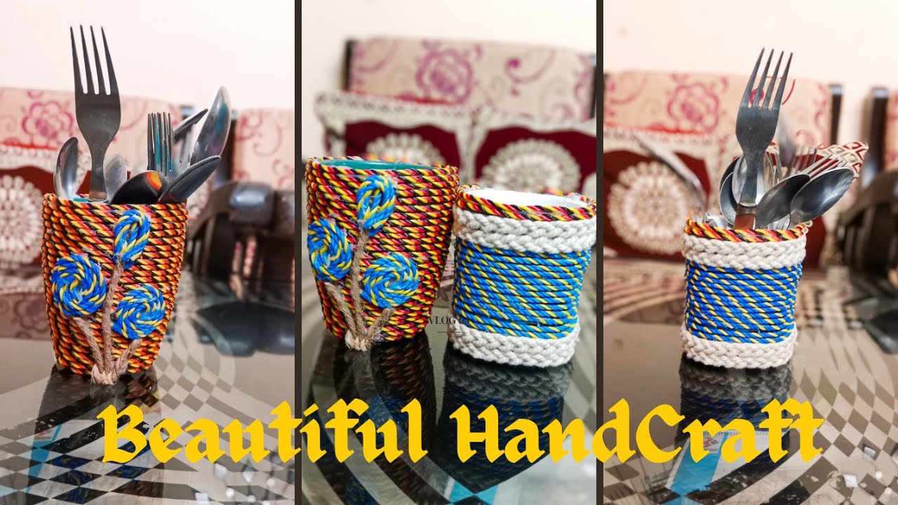 How to make beautiful handcraft with broken glasses / cup and rope at ...