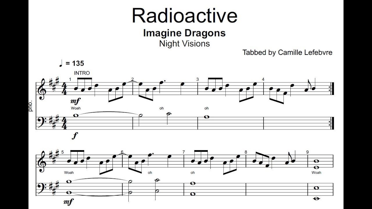 Imagine Dragons - Radioactive piano sheet music - YouTube
