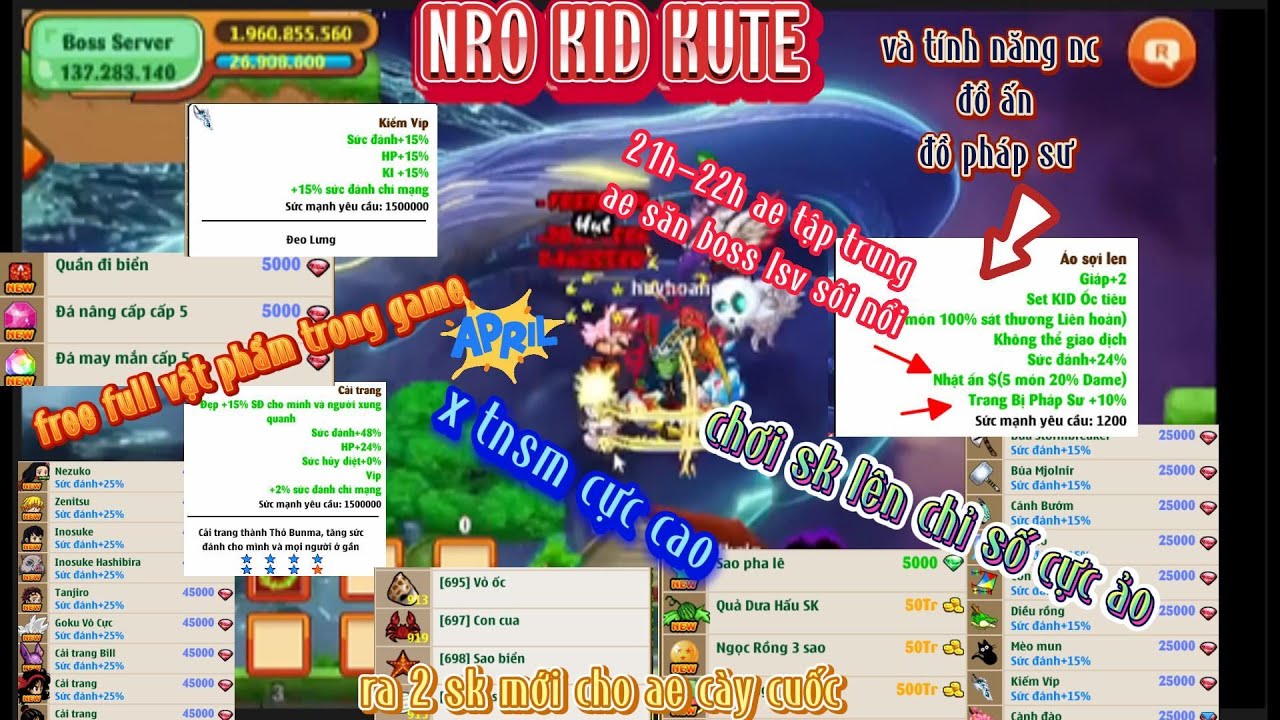 NRO LẬU MỚI / NRO test free full mọi vật phẩm game/x tnsm cực cao/2 sk ...