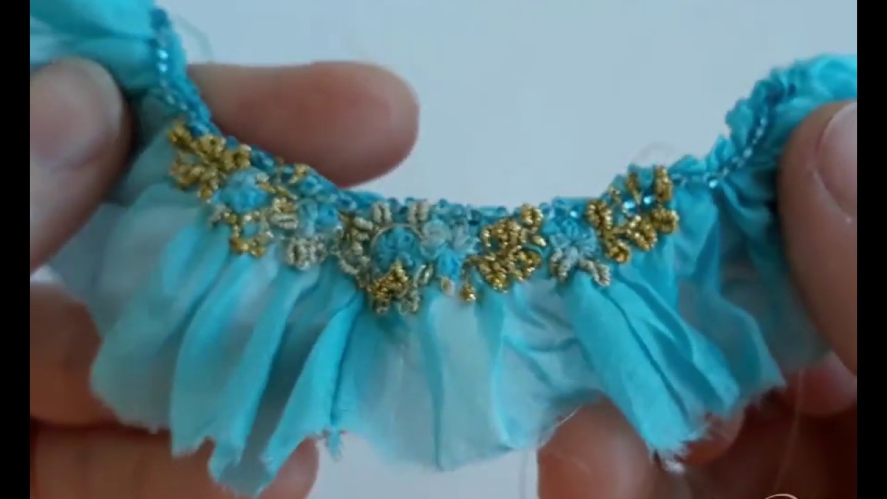 metallic thread embroidery over natural silk - YouTube
