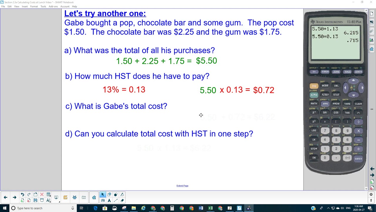 MAT2L Section 2.3a Calculating Lunch - YouTube