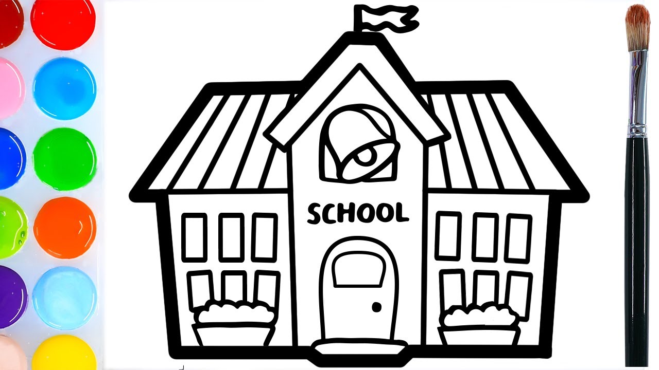 how to draw School Glitter Coloring Page for Children learn colors ...