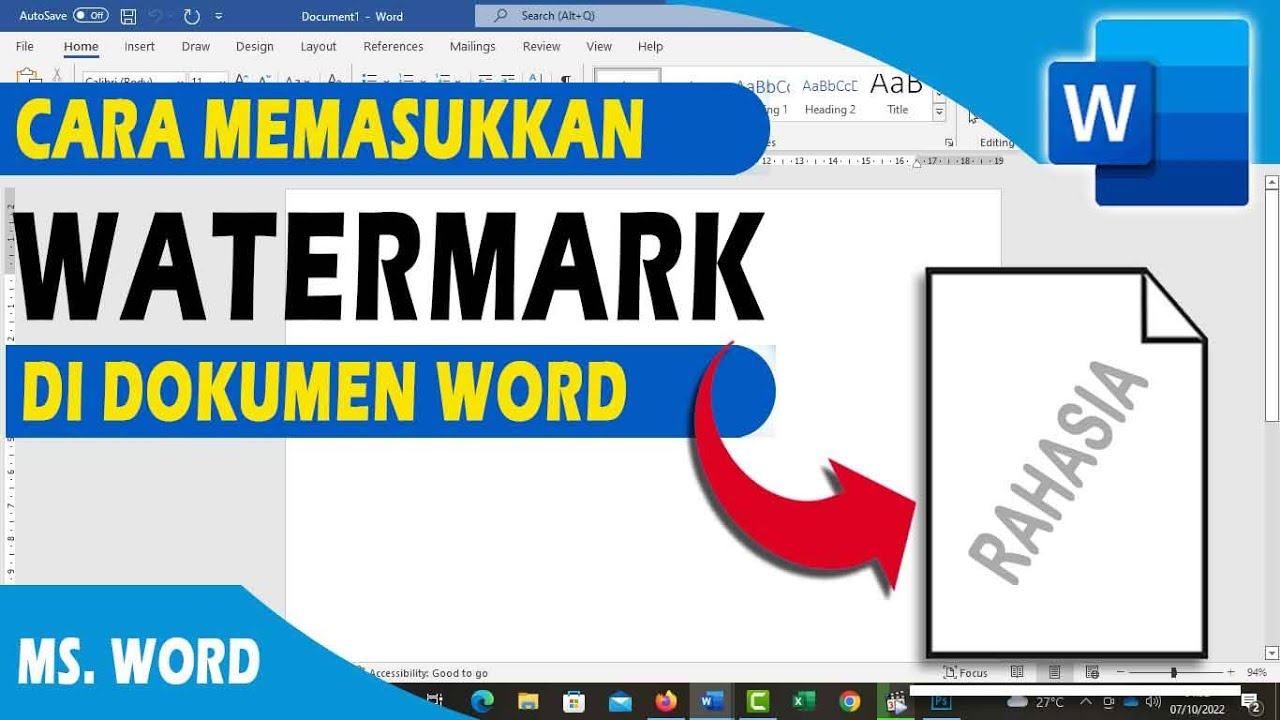 Cara memasukkan Watermark di Dokumen Word - YouTube