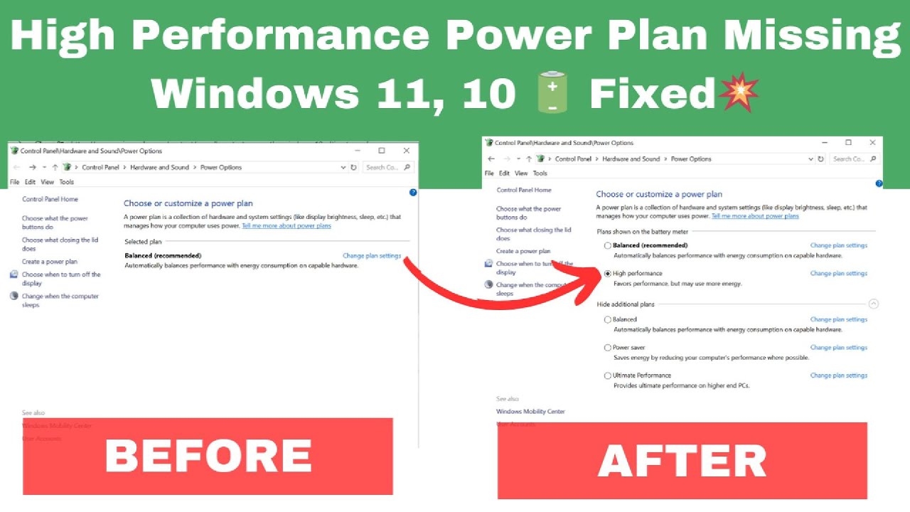 How to Enable Missing High Performance Plan | Performance Power Plan In ...