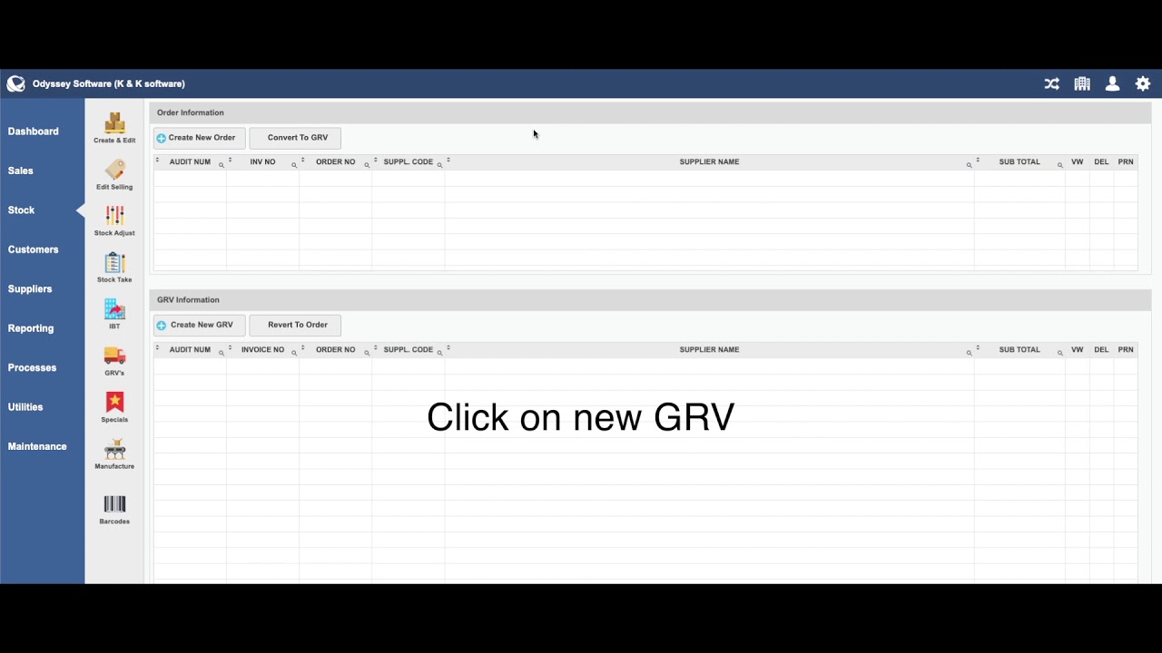 How to do a GRV ( Goods Receiving Voucher ) on Odyssey Online. - YouTube
