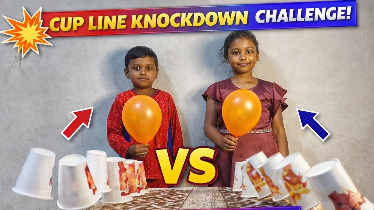 Cup Line Knockdown Challenge 😱 | Fun Family Game | Must Watch! - YouTube