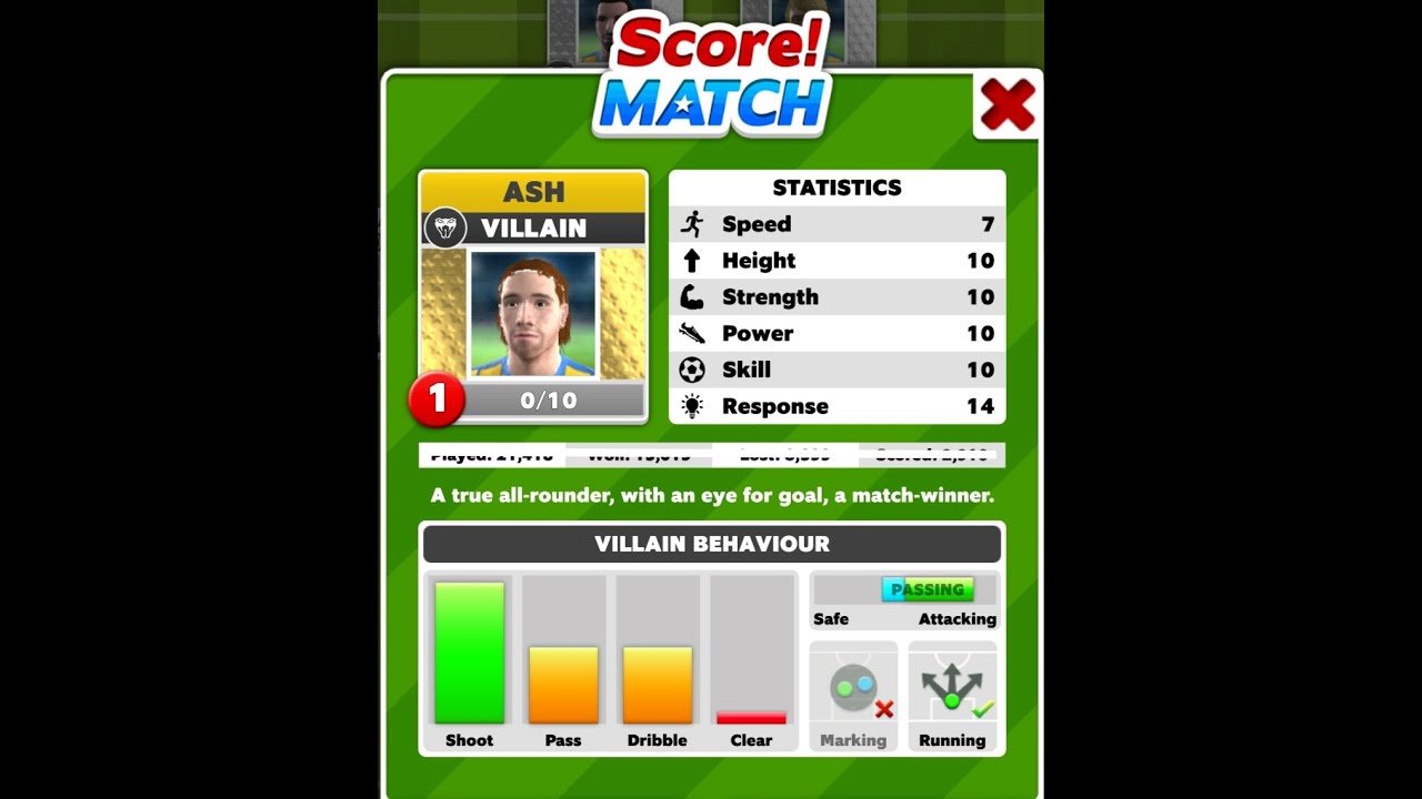 SCORE! MATCH New Golden player "VILLAIN" Ash Statistics from Level 1 to ...