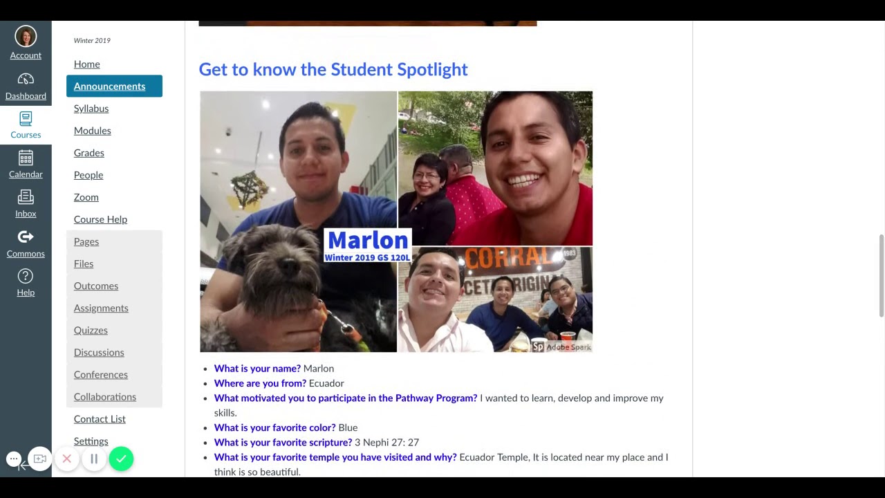 Example of Student Spotlight in the Announcement - YouTube