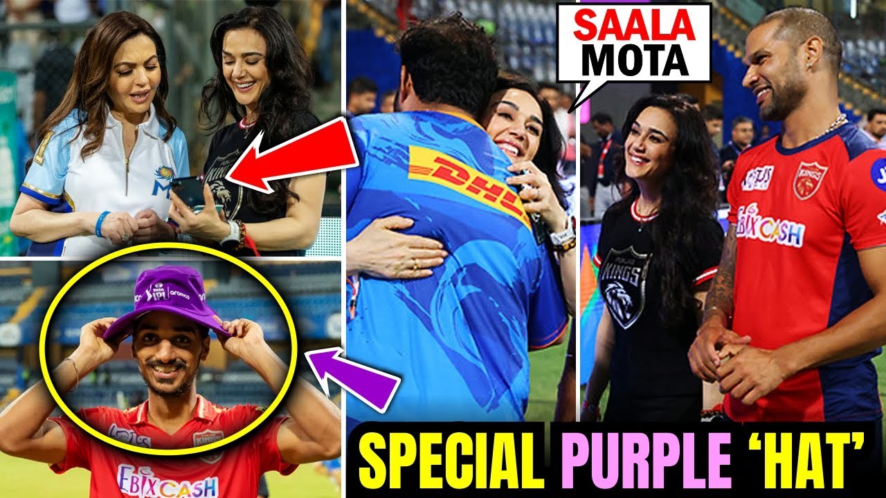 Preity Zinta Fun with Nita Akash Ambani & Shikhar Dhawan Arshdeep Singh Special Purple Hat - YouTube