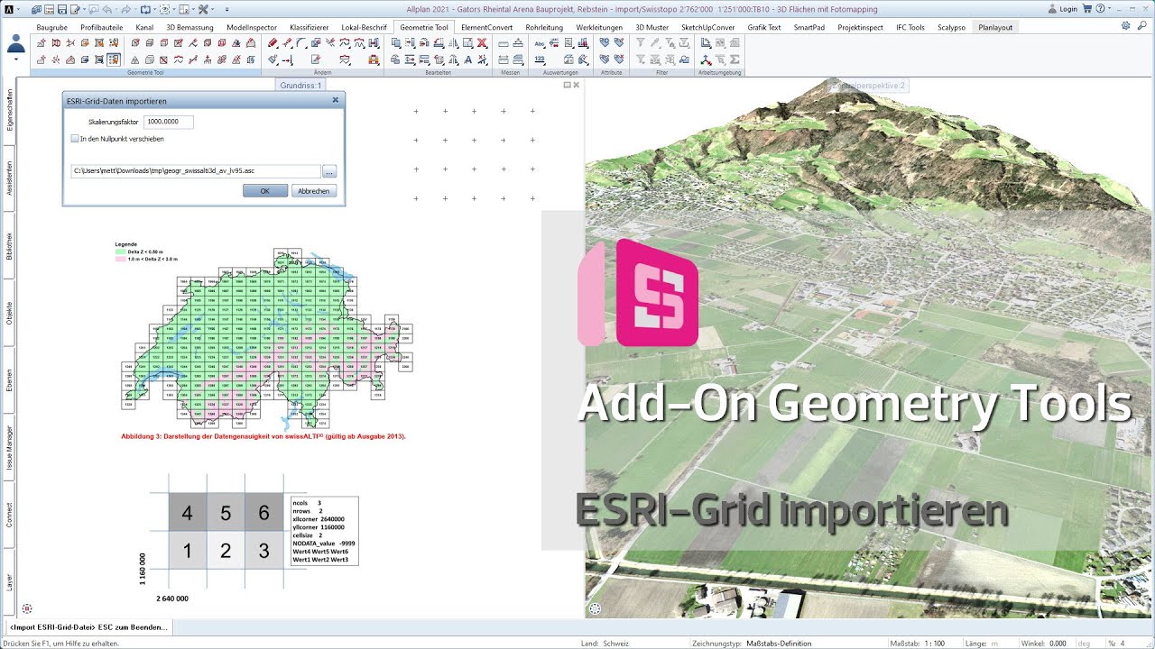 Allplan Add-On Geometry Tools V2 - ESRI Grid Gelände importieren - YouTube