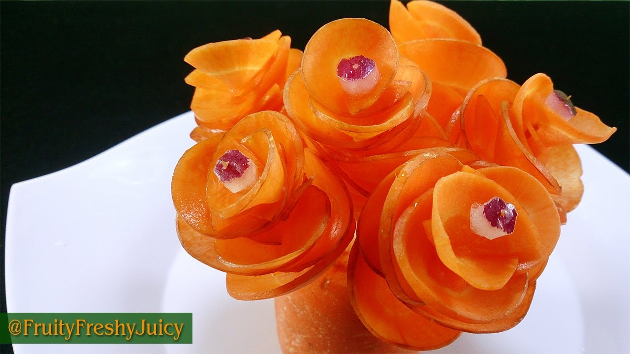 The Art Of Carving & Designing - Carrot Into Rose Flower Garnish - YouTube