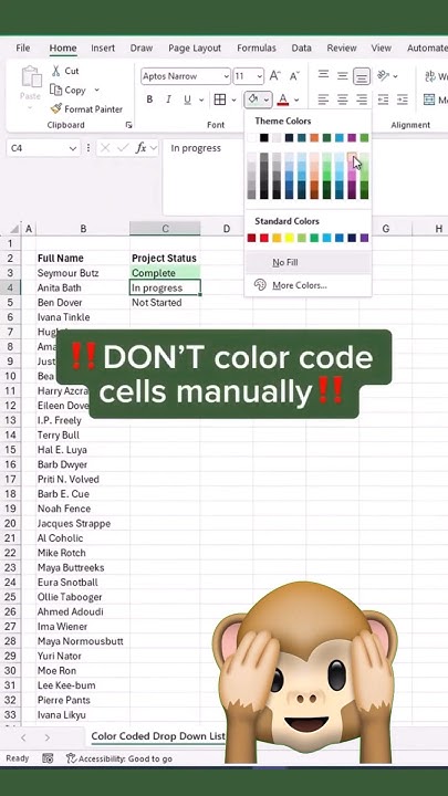 Color coded drop-down list in Excel #exceltech #excelshortcuts #tutorial #excel #exceltips - YouTube