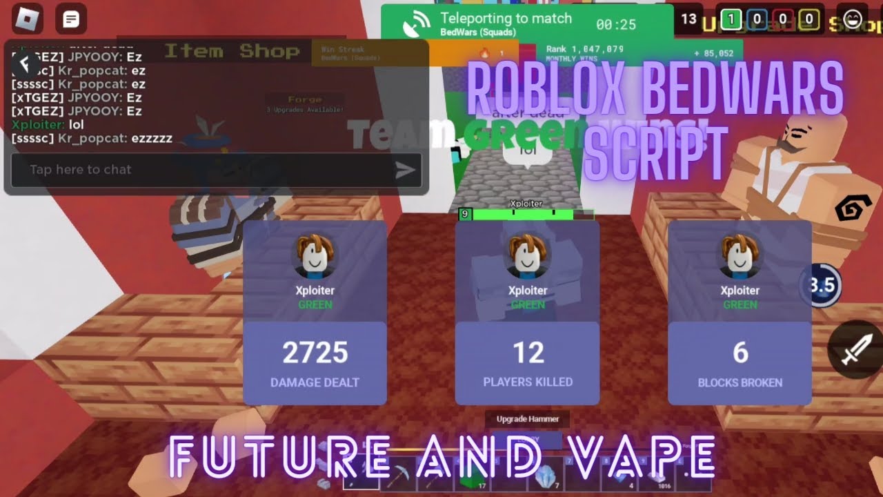 Roblox Bedwars Script Future And Vape Youtube