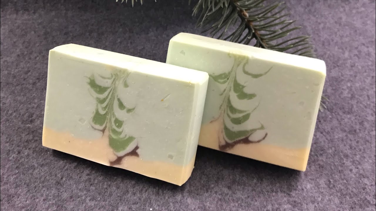 “Spruce Tree” Cold Process Soap Reverse Feather Swirl Technique - YouTube