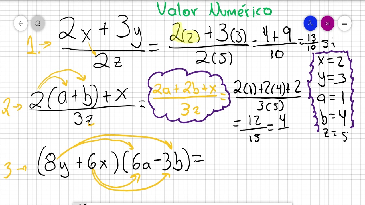 Valor numérico en expresiones algebraicas - YouTube