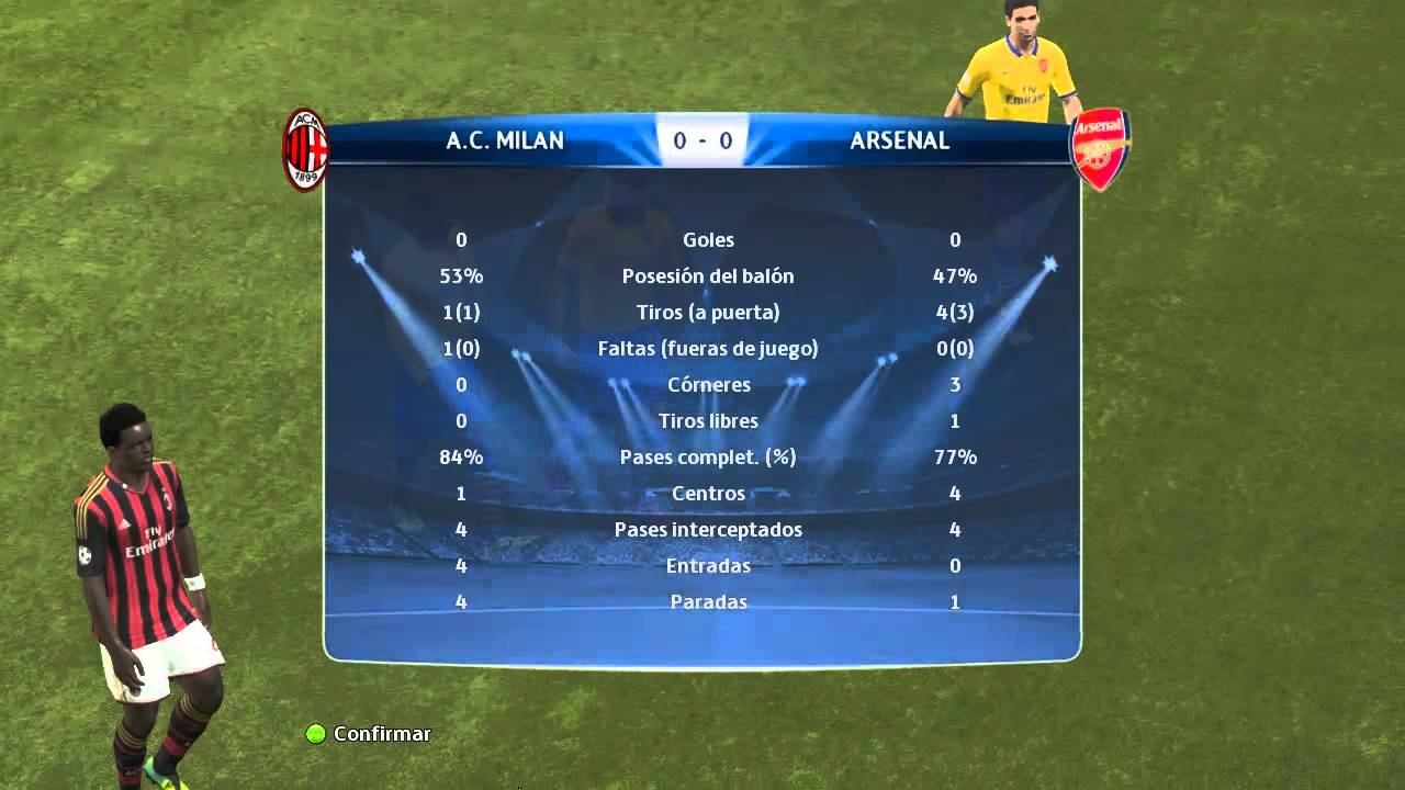 PES 2014 CHAMPIONS LEAGUE TORNEO MILAN VS ARSENAL - YouTube