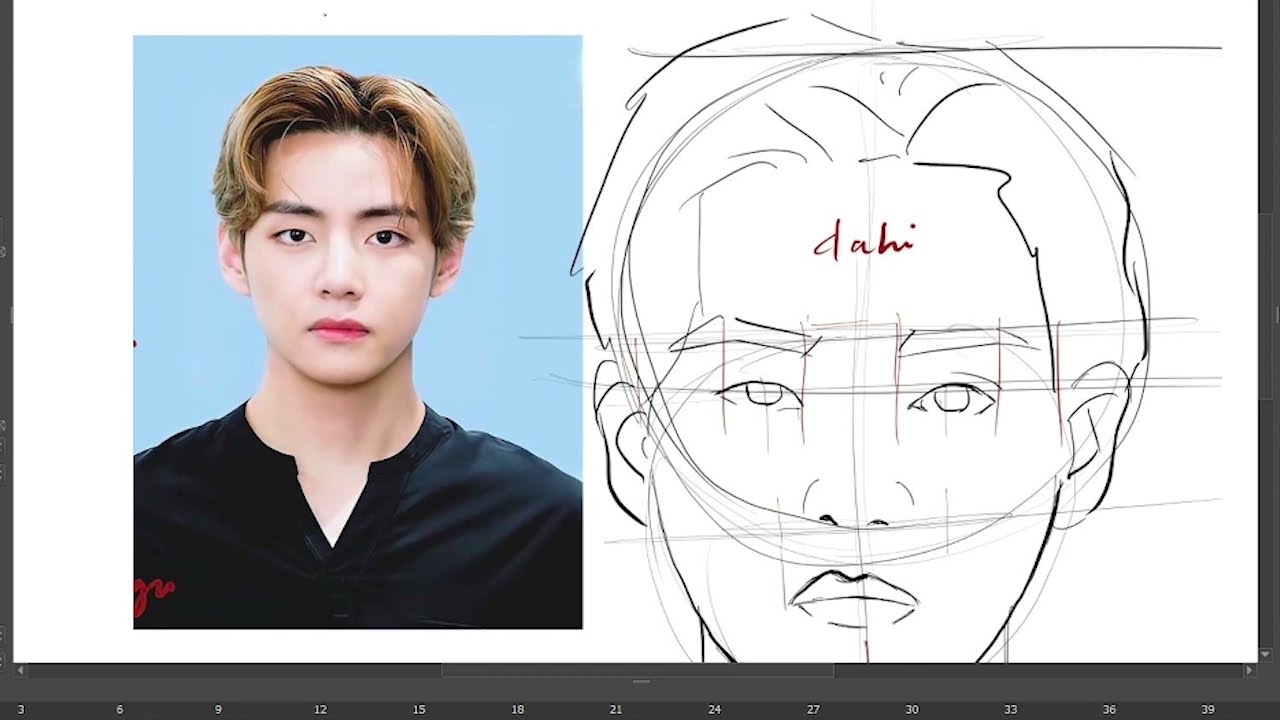 Proporsi sketsa dan finishing karya gambar model wajah - YouTube