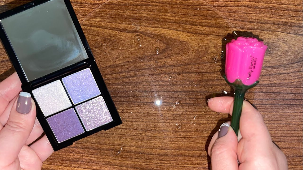 Satisfying ASMR|mixing makeup eyeshadow and lipgloss into slime - YouTube