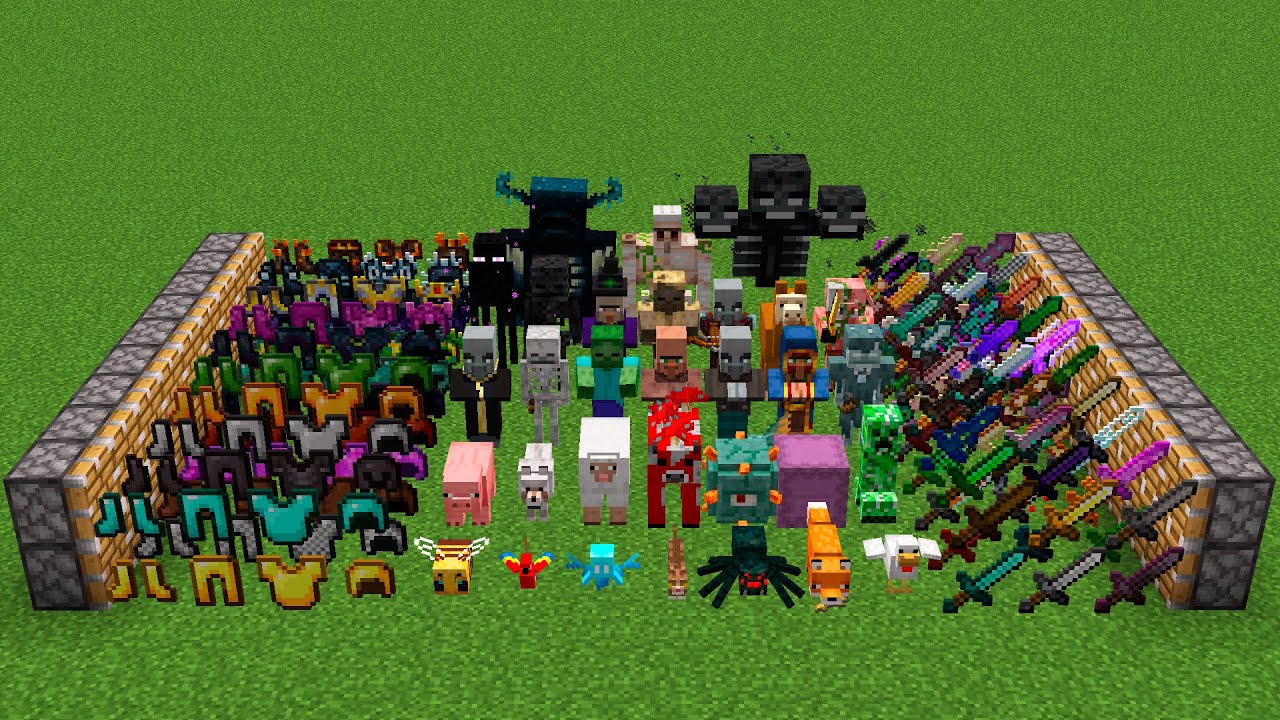 X300 Swords And All Mobs Minecraft And X100 Armor Combined Youtube