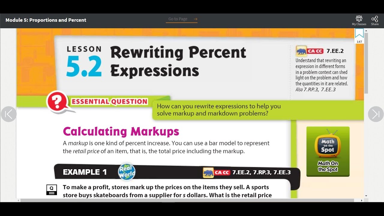 HMH Lesson 5 2 Writing and Evaluating Percent Expressions - YouTube