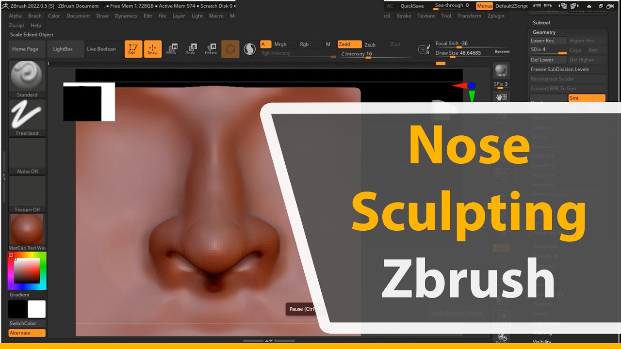 Nose Sculpting in Zbrush | ZBrush for Beginners Tutorial | VRx - YouTube