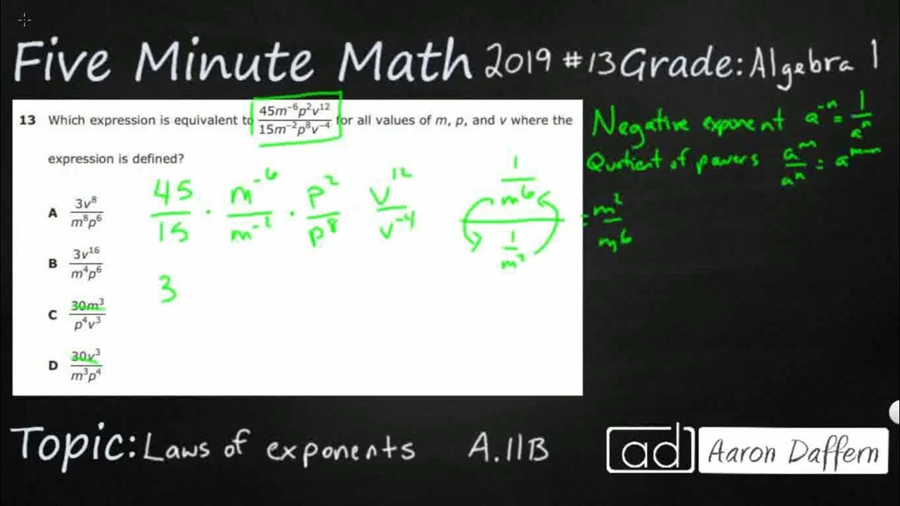 Algebra 1 STAAR Practice Laws of Exponents (A.11B - #9) - YouTube