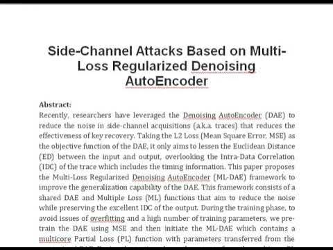 Side Channel Attacks Based on Multi Loss Regularized Denoising AutoEncoder - YouTube