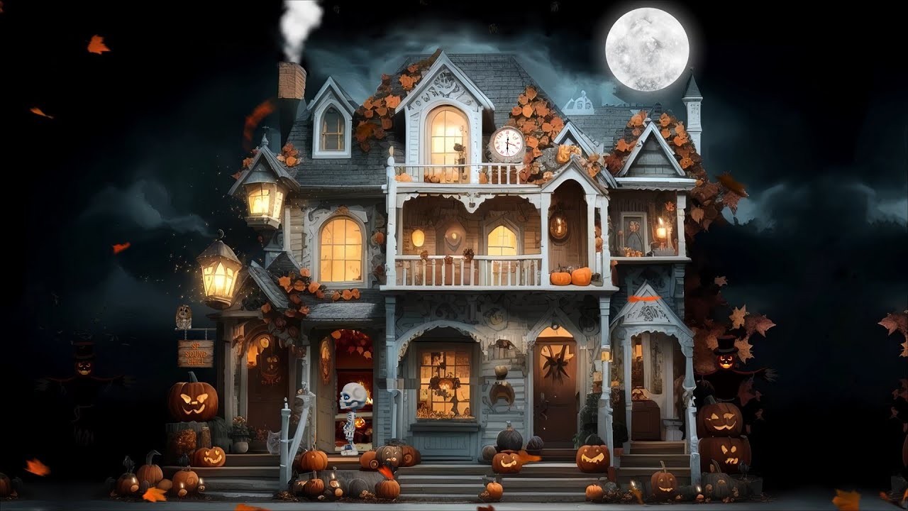 vintage haunted house halloween ambience🎃(relaxing spooky sound👻, night ...