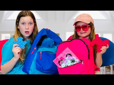 PINK and BLUE Backpack Challenge with Sisters Play Toys - YouTube