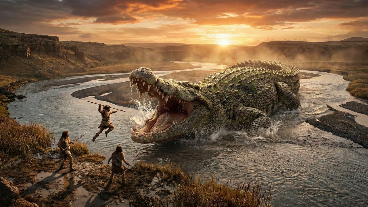 Savage Fight: Early Humans vs. Massive Crocodile - YouTube