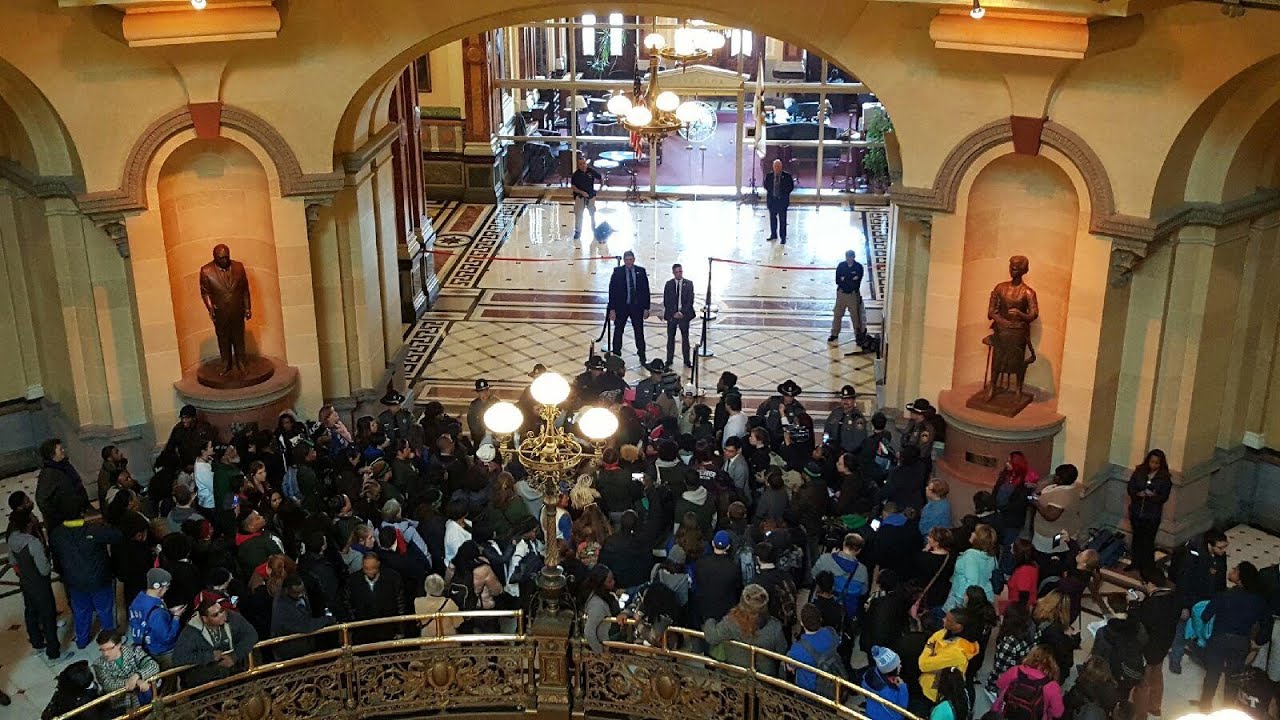 Student rally in Springfield, Illinois to protest the lack of funding ...