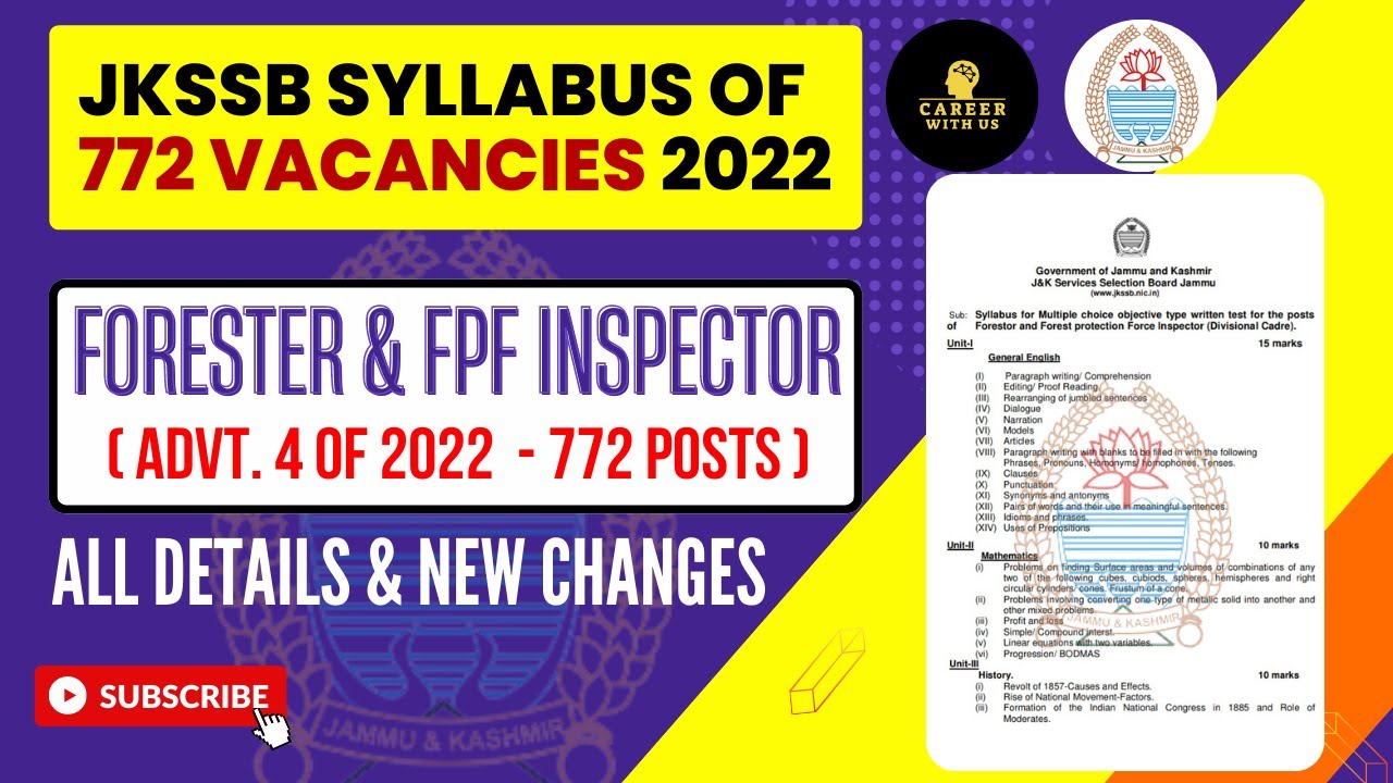 Jkssb Syllabus of 772 vacancies 2022 | JKSSB Syllabus for Forester ...
