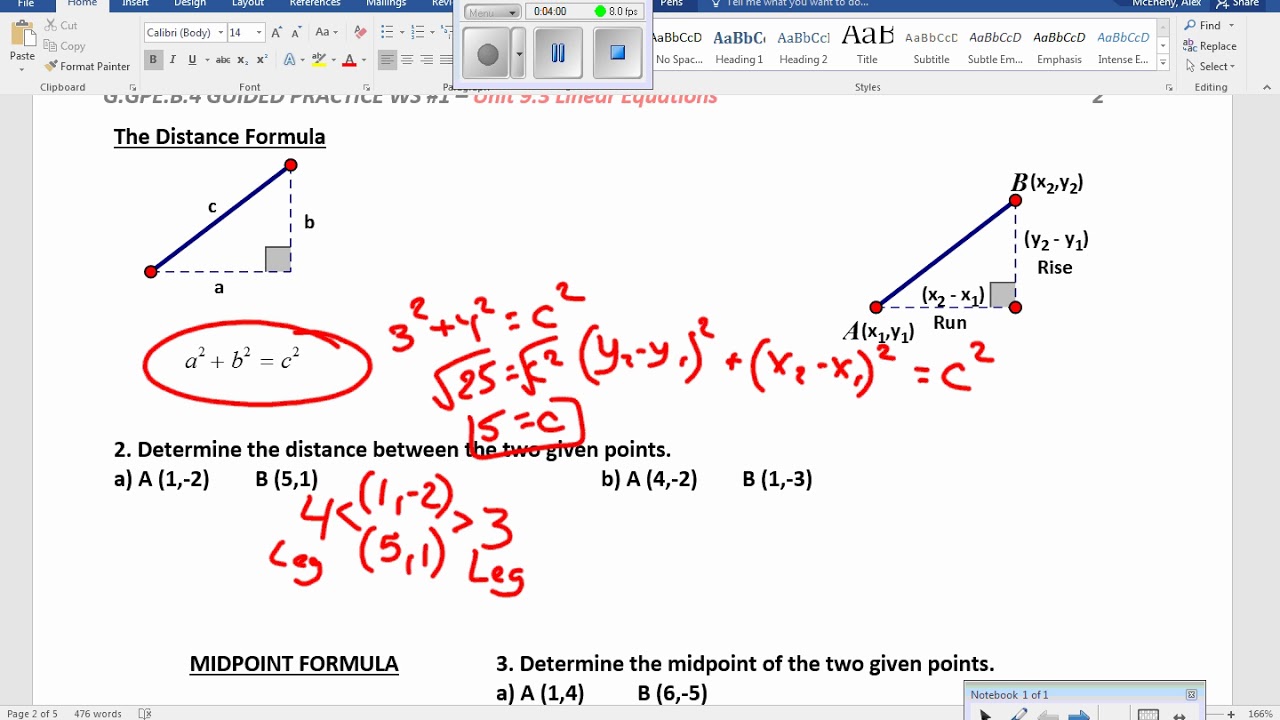 Geo CC Unit 9.3 Linear Equations Slope, Distance, Midpoint - YouTube