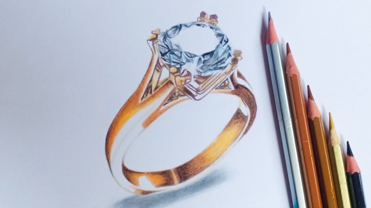 How to draw a beautiful ring with coloured pencil - YouTube