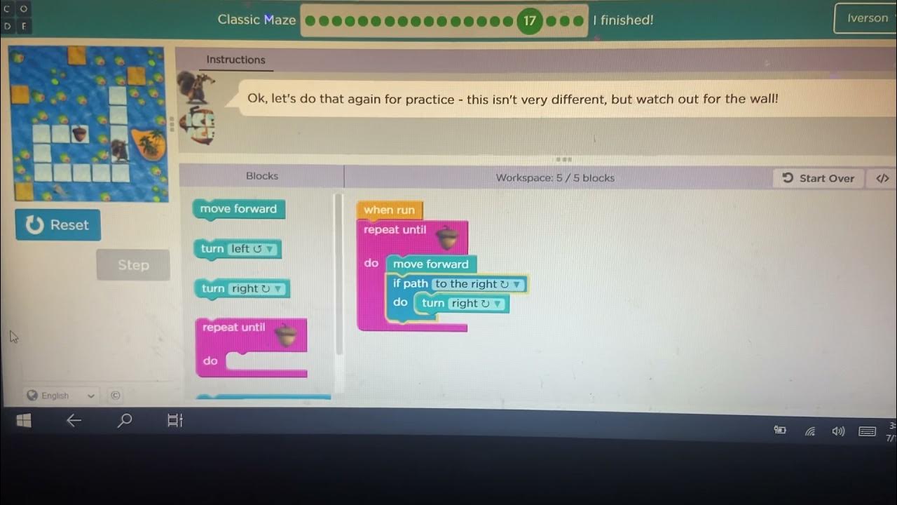 Code.org Classic Maze Puzzle 17 - YouTube