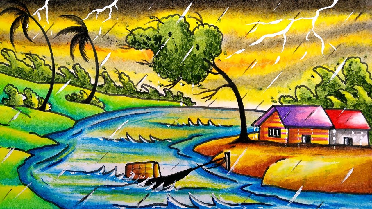 rainy season drawing/rainy day drawing/বৃষ্টির ছবি আঁকা/rain drawing ...