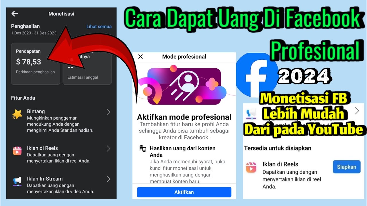 Cara Dapat Uang Di Facebook 2024 || Cara Daftar Facebook Profesional ...