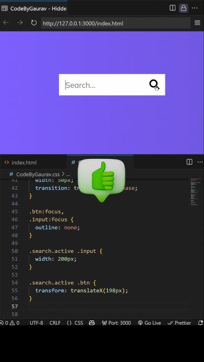 🔍 Hidden Search Bar with Cool Animation | HTML CSS #webdevelopment #coding #animation #shorts ...