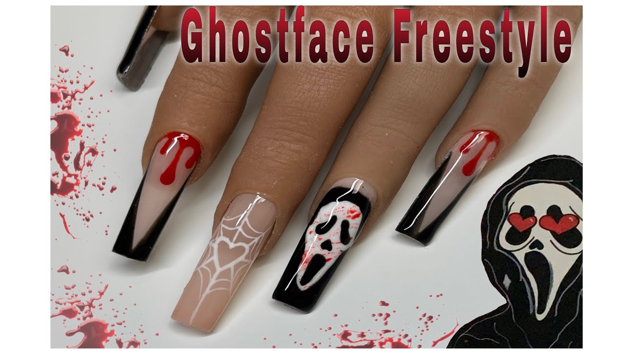 🖤 HALLOWEEN NAIL ART | GHOSTFACE THEMED EASY FREEHAND NAIL ART 🔪🩸🕸 ...