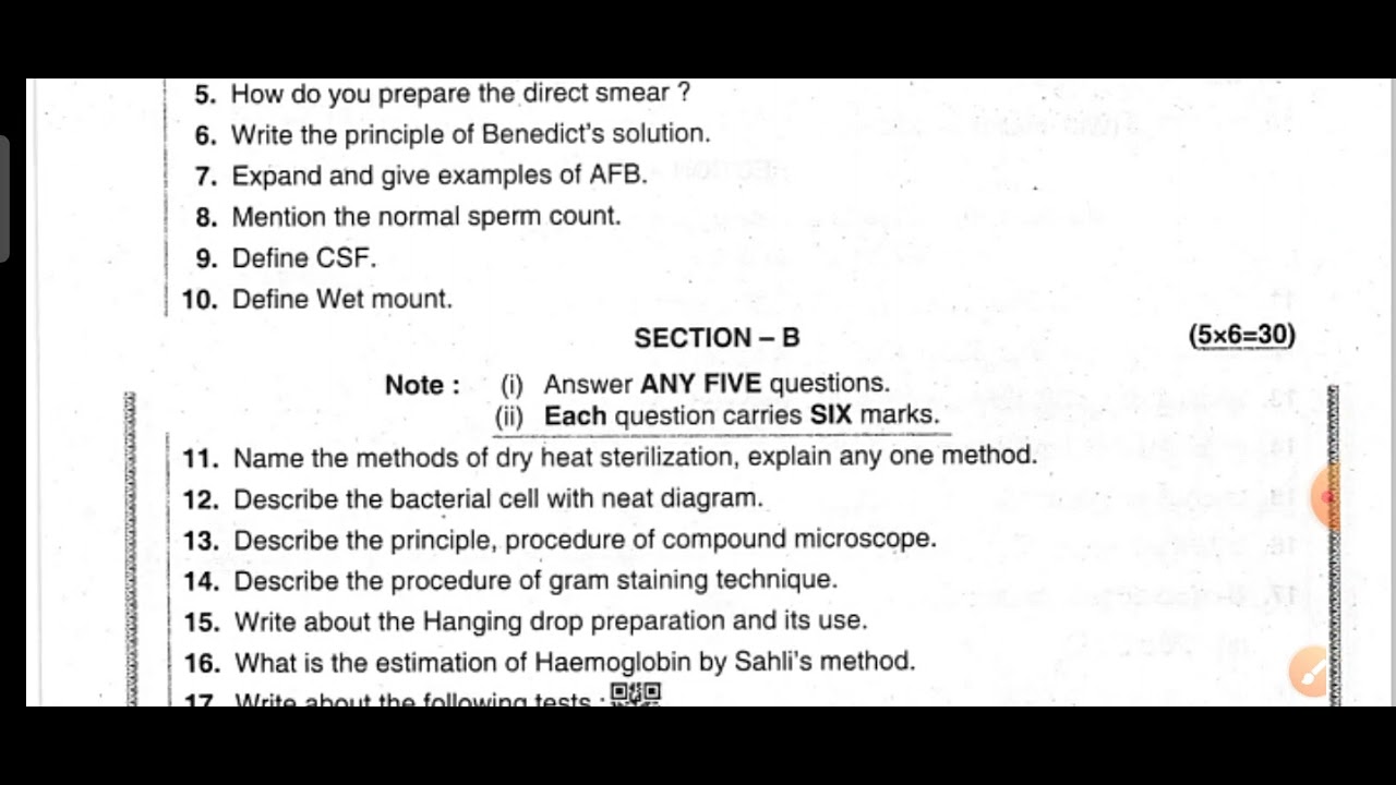 2021-22:Model Question paper for MLT 1st years in Micro biology ...