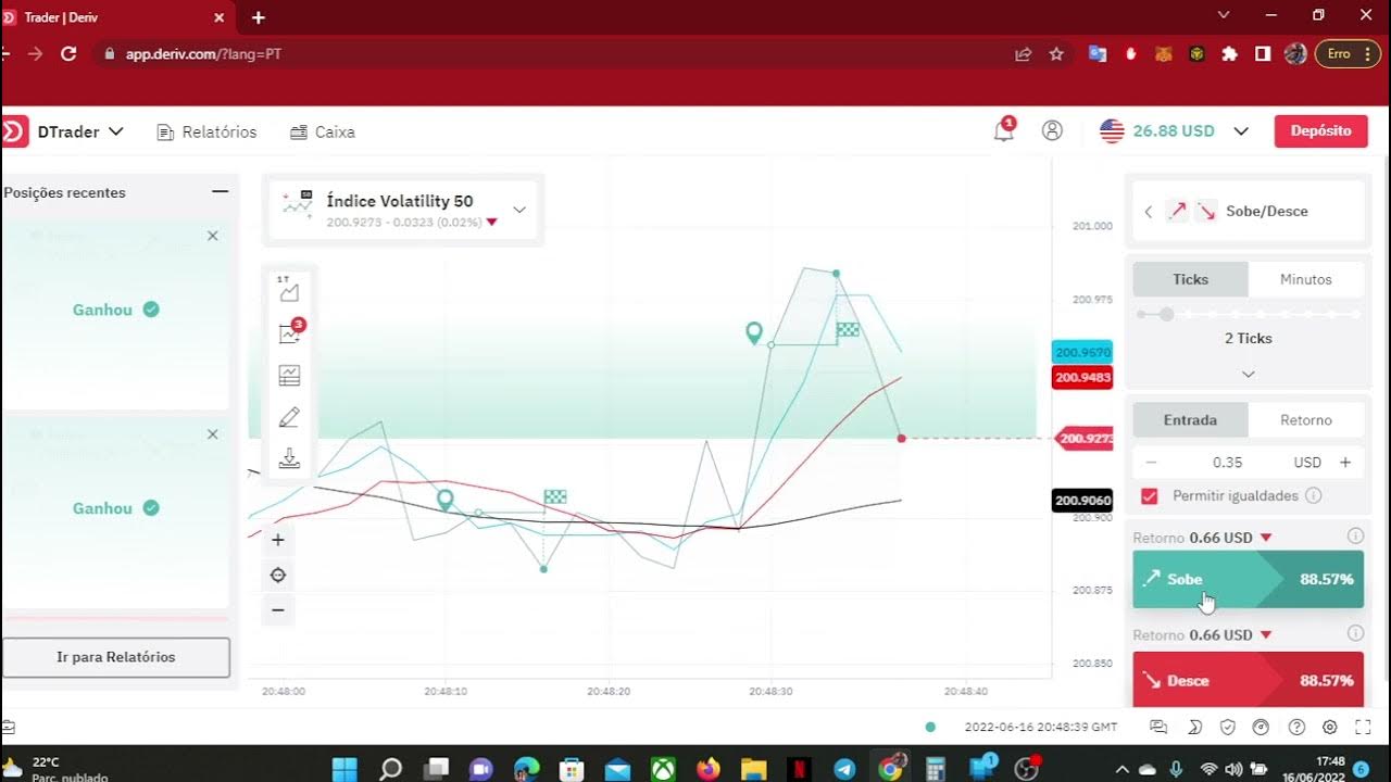 Utilizando Medias Moveis E Operando Em Conta Real Com Dois Ticks Na Deriv.com - YouTube
