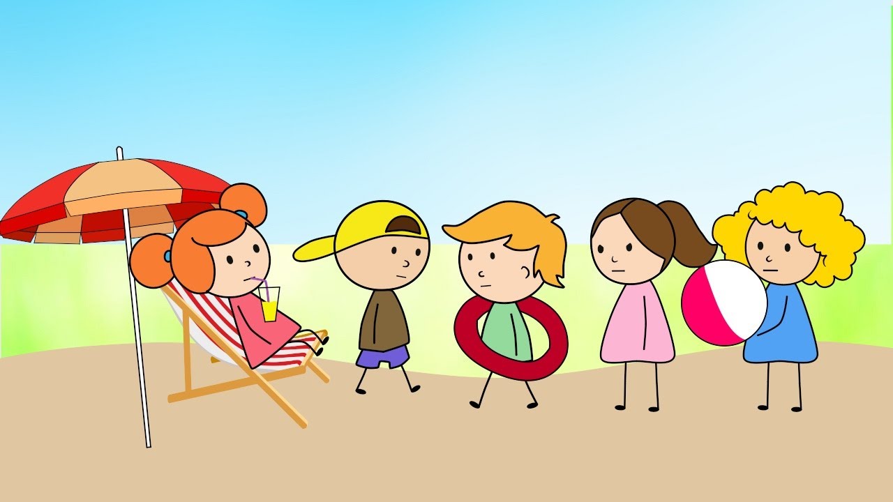 Five little kids playing on the seashore/ Short kids story animation ...
