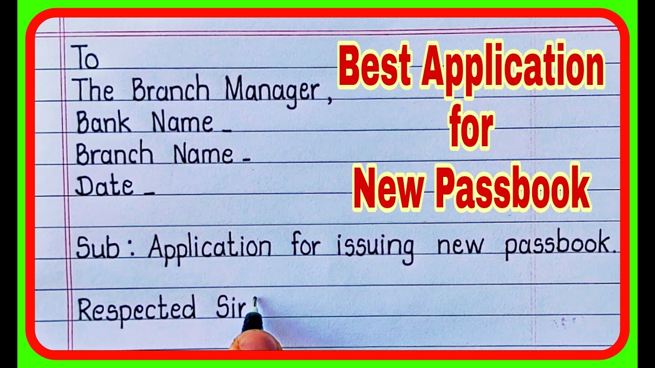 Application for New Passbook/Application to Bank Manager for New ...