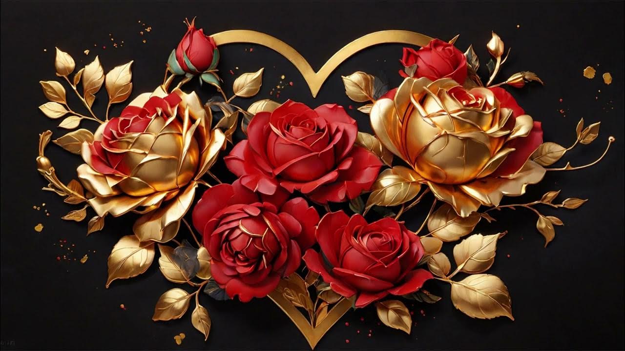 Valentine Gold Heart & Roses 🖼 Wall Art and TV Screen 📺 Decoration ...