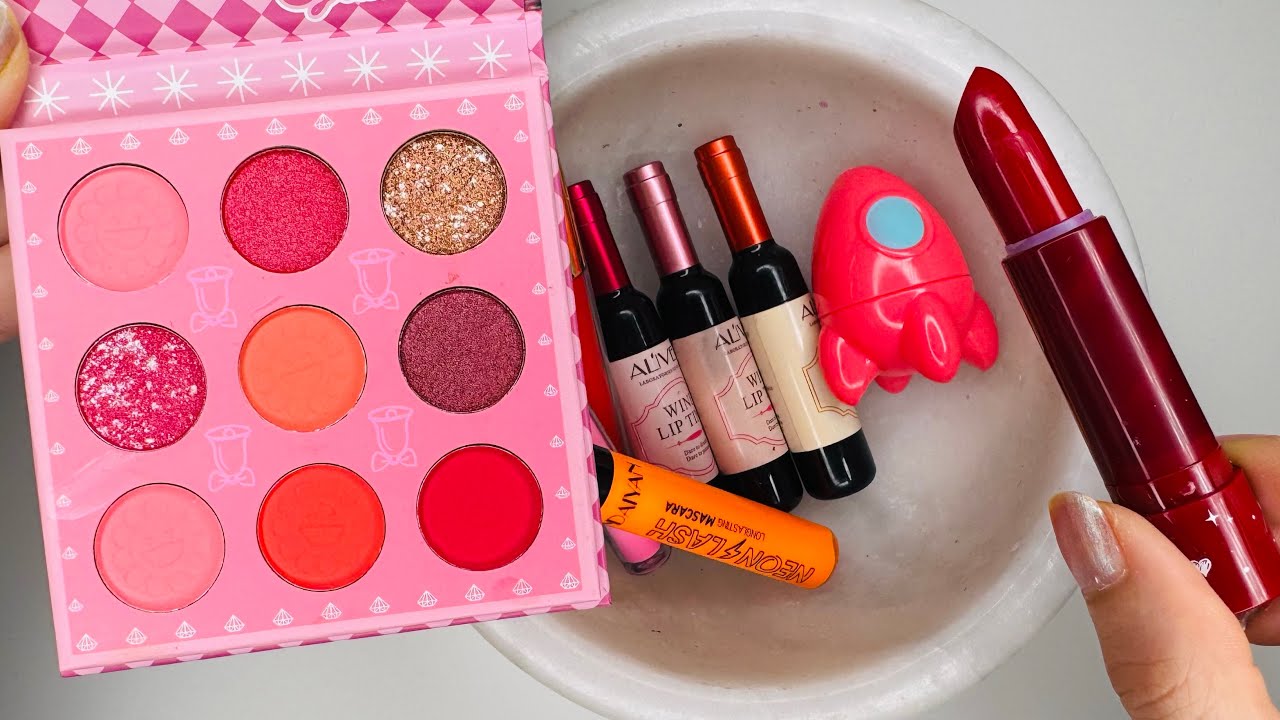 Coloring Slime with Cute 🚀🌸🌺🌹🧡 Lipstick💄Lip Balm & Eyeshadow! ASMR ...